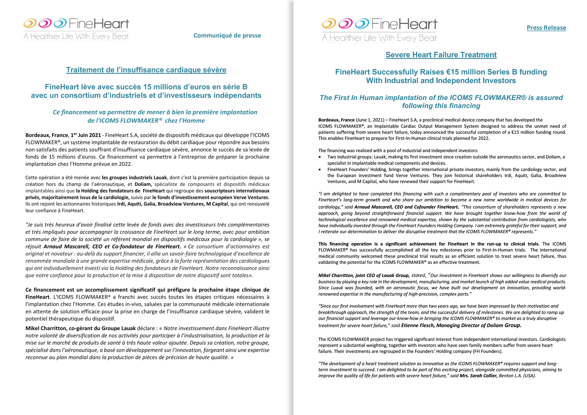 FineHeart lève avec succès 15 millions d’euros en série B avec un ...